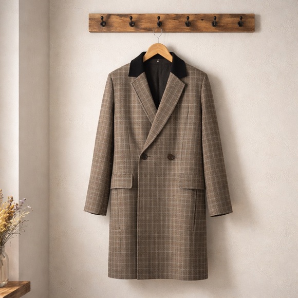 Hem & Thread | Jackets & Coats | Hem Thread Brown Plaid Trench Coat ...